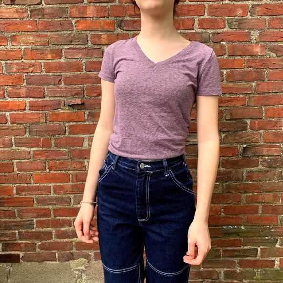 Tops | Heathered Purple V Neck Tee | Poshmark